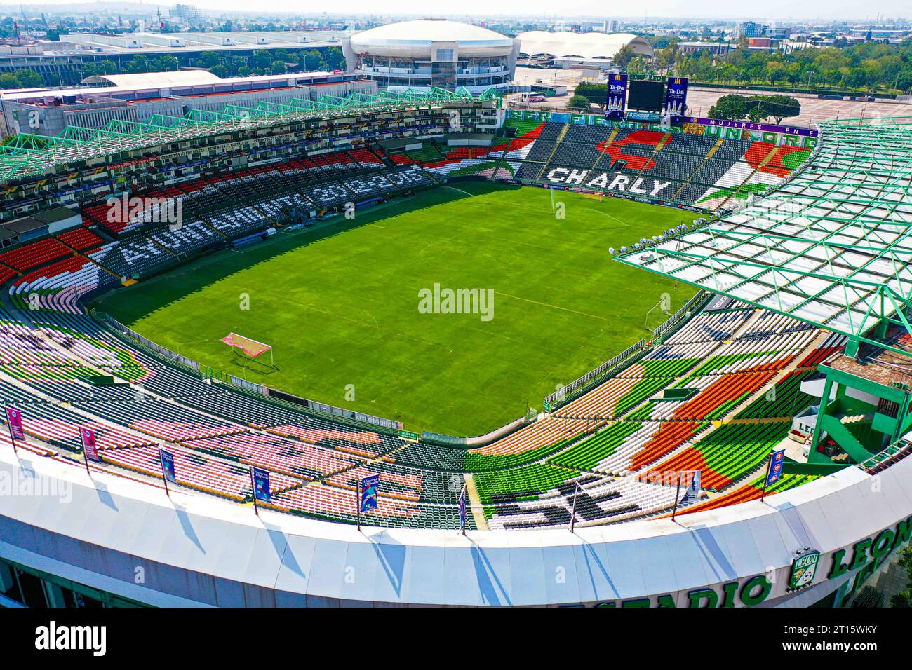 León stadium, Club León soccer stadium, aerial view of the city of León ...