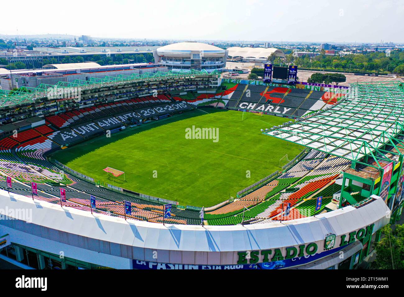 León stadium, Club León soccer stadium, aerial view of the city of León ...