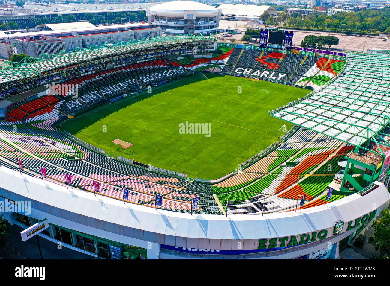 León stadium, Club León soccer stadium, aerial view of the city of León ...