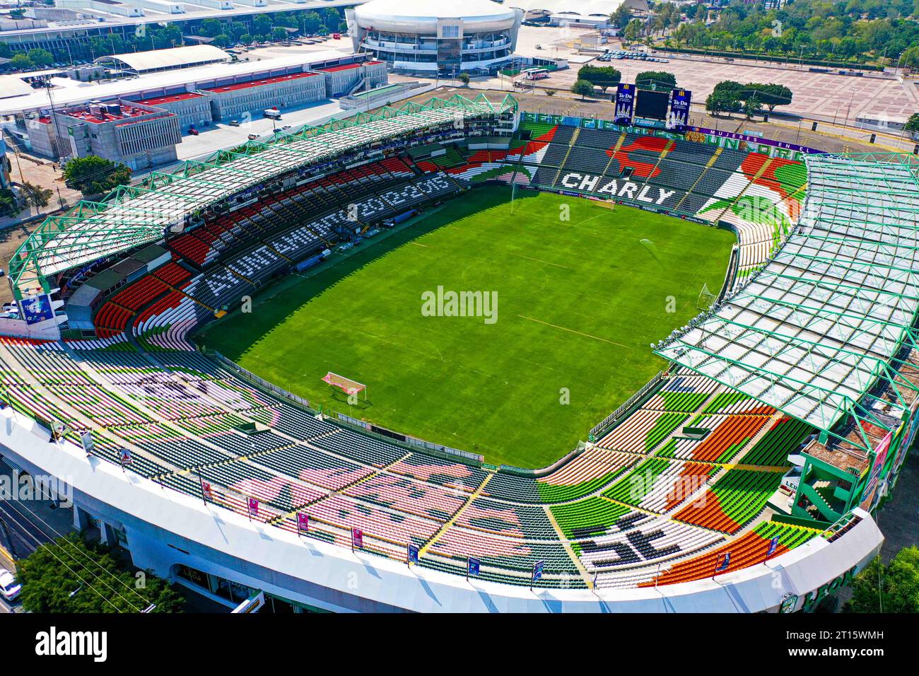 León stadium, Club León soccer stadium, aerial view of the city of León ...