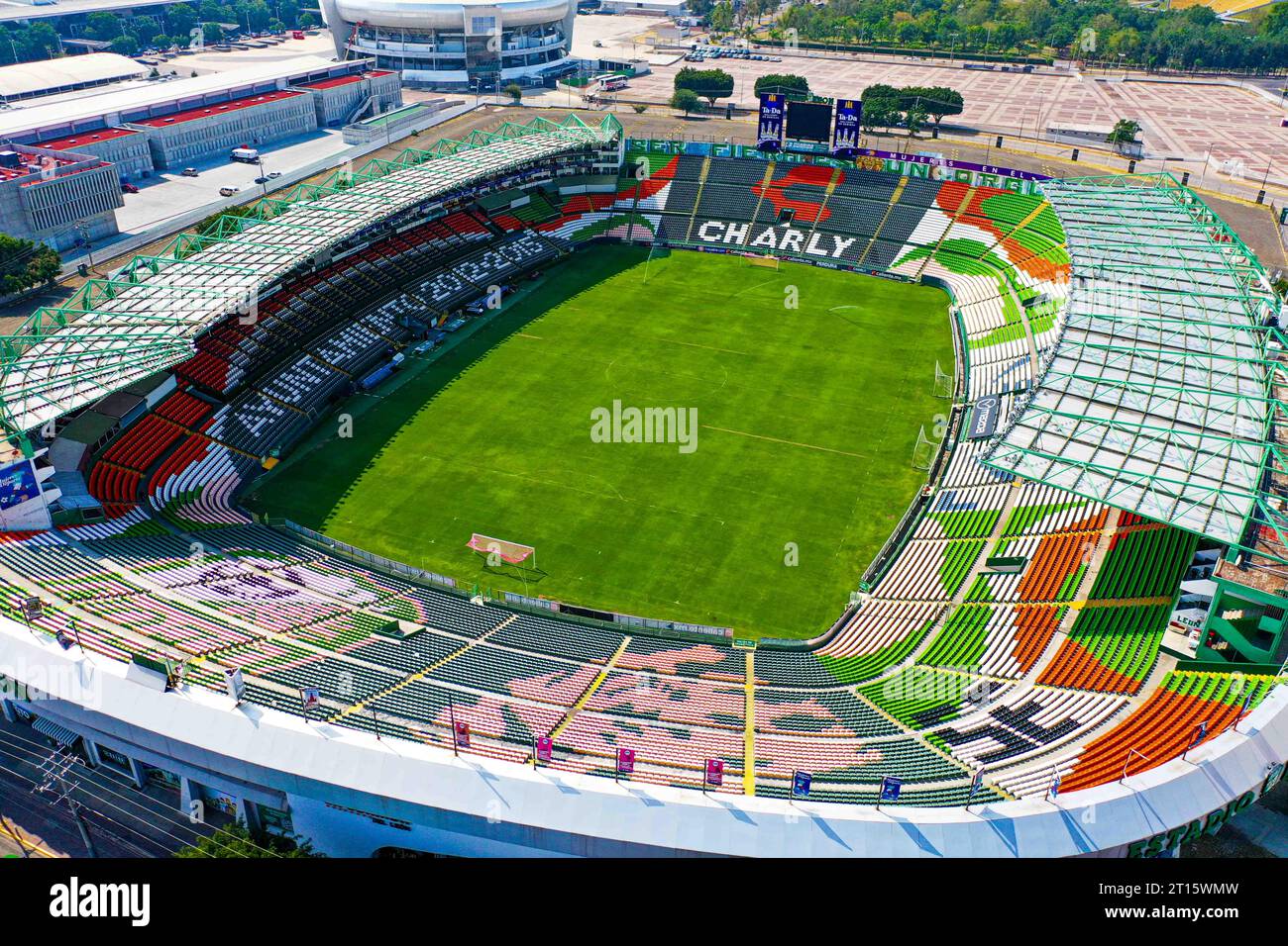 León stadium, Club León soccer stadium, aerial view of the city of León ...