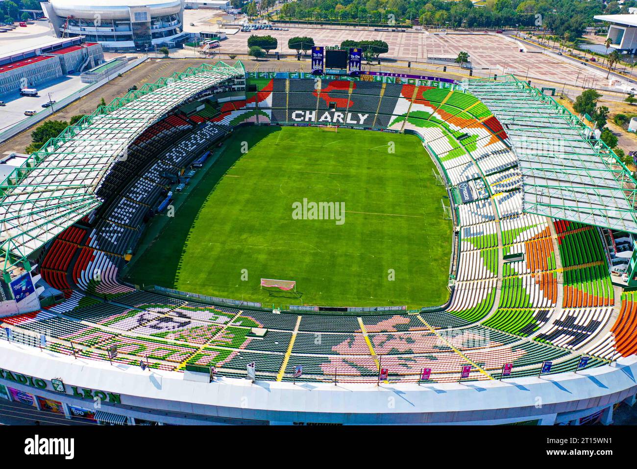 León stadium, Club León soccer stadium, aerial view of the city of León ...