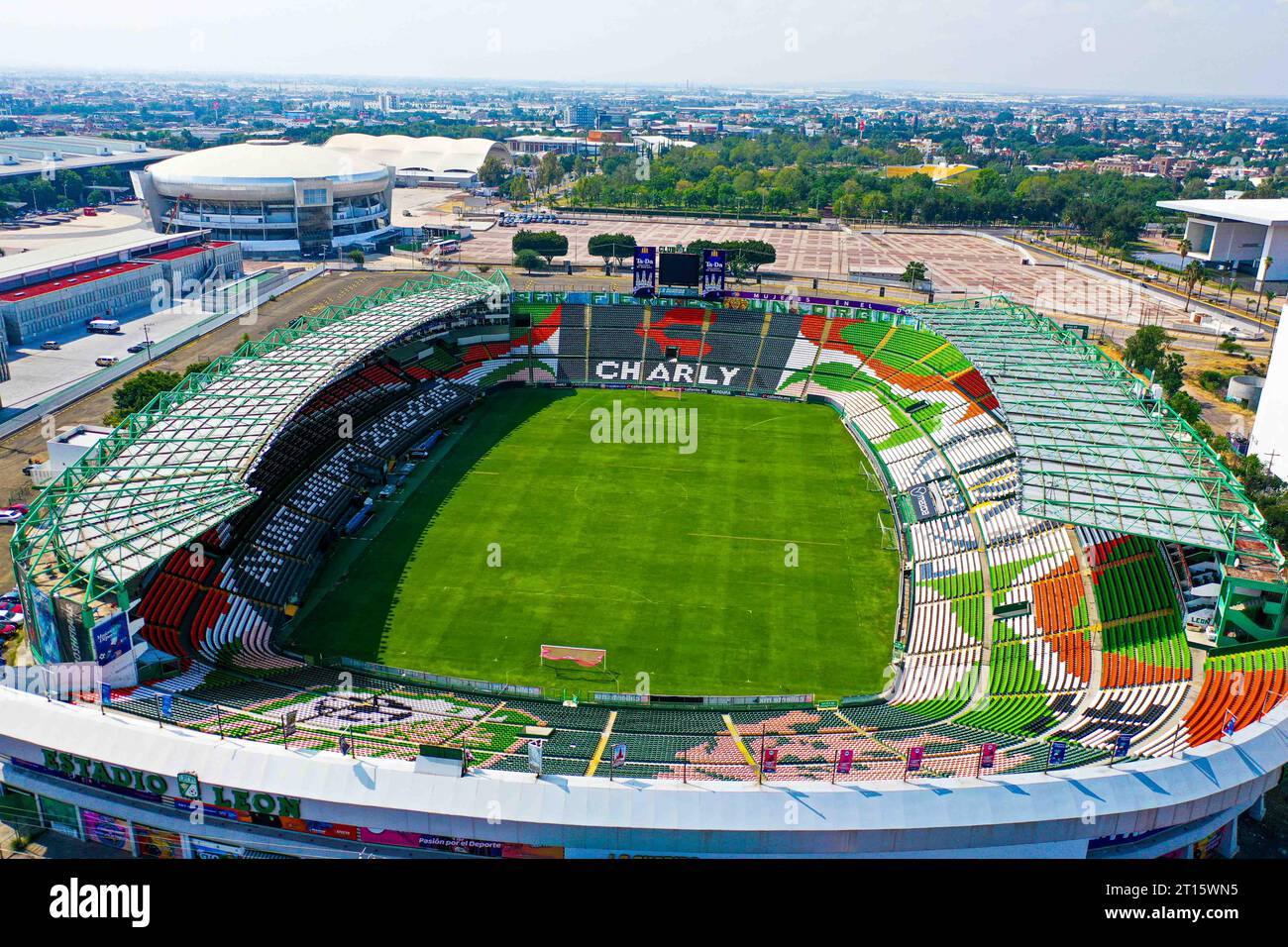León stadium, Club León soccer stadium, aerial view of the city of León ...