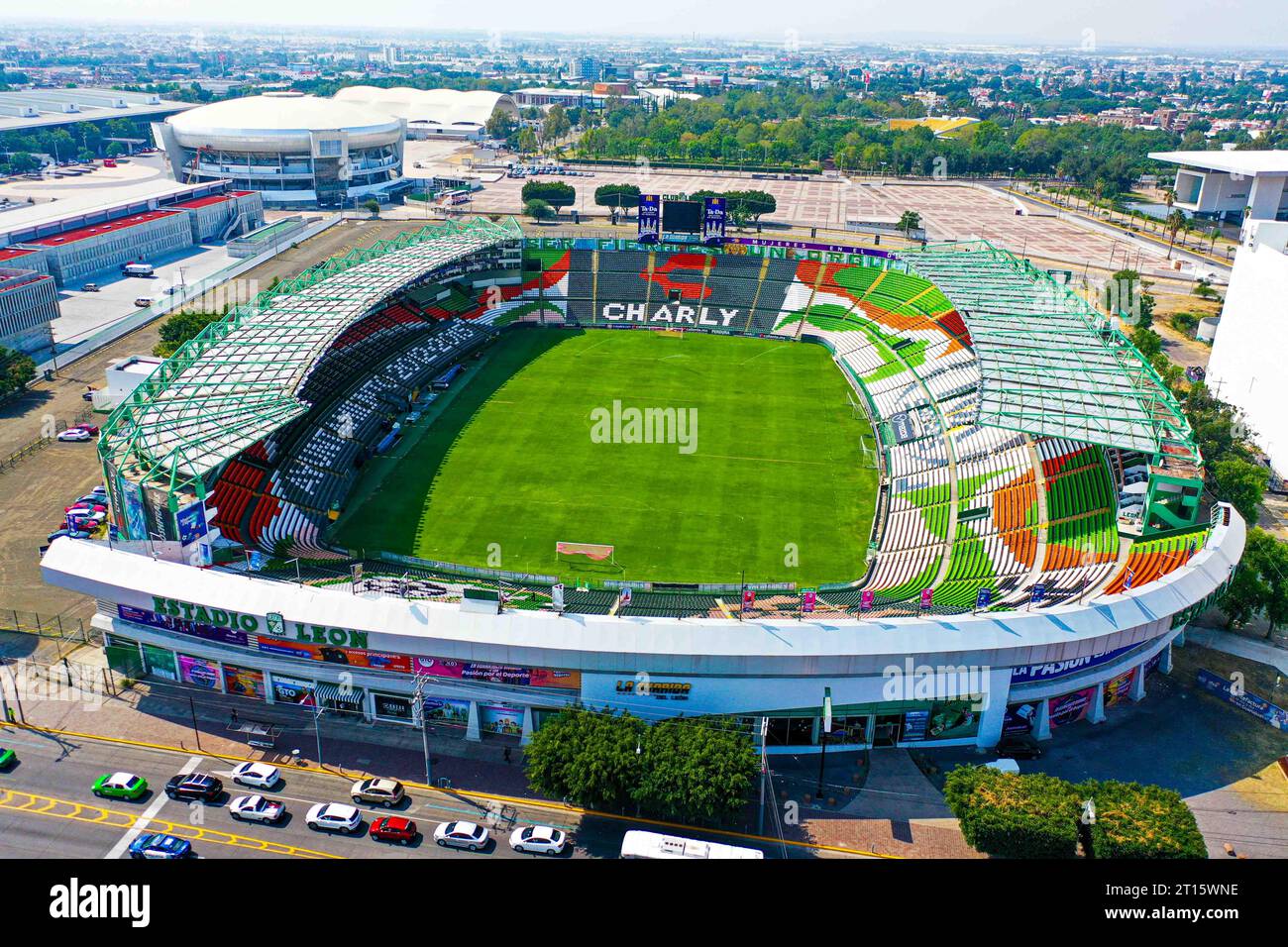 León stadium, Club León soccer stadium, aerial view of the city of León ...