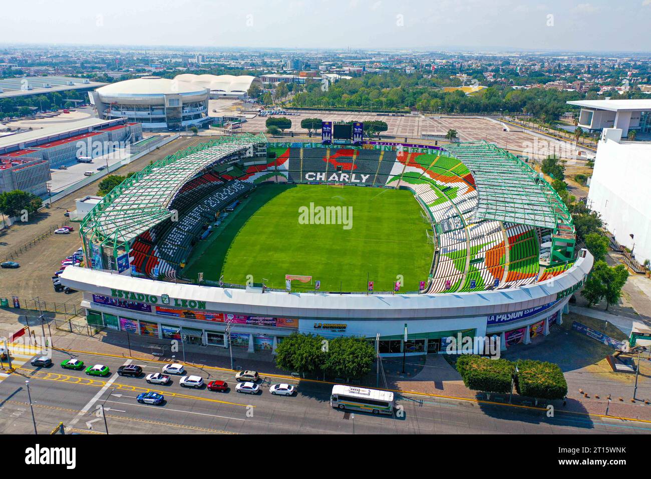 León stadium, Club León soccer stadium, aerial view of the city of León ...