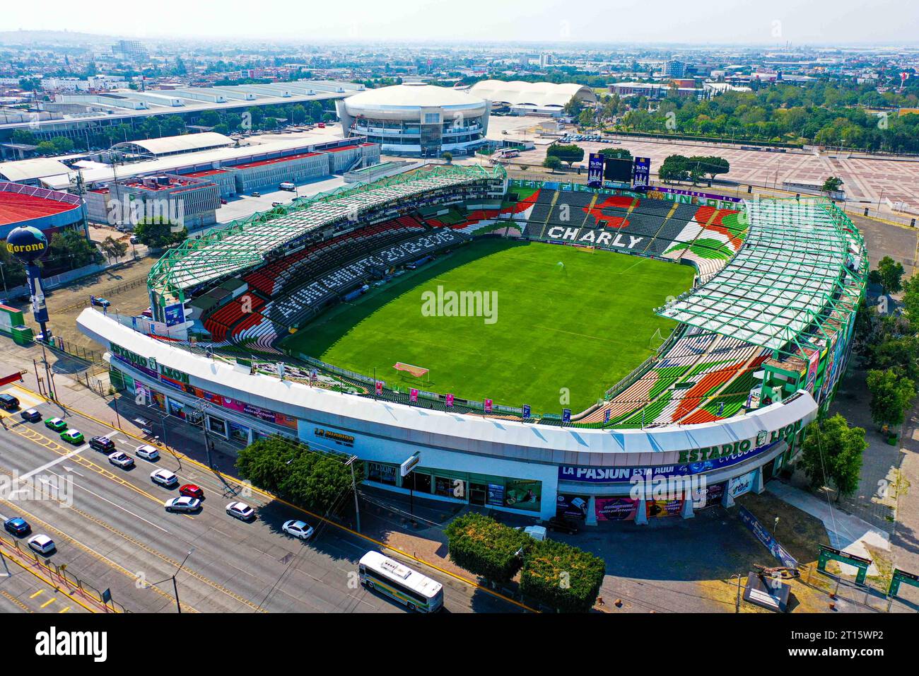 León stadium, Club León soccer stadium, aerial view of the city of León ...