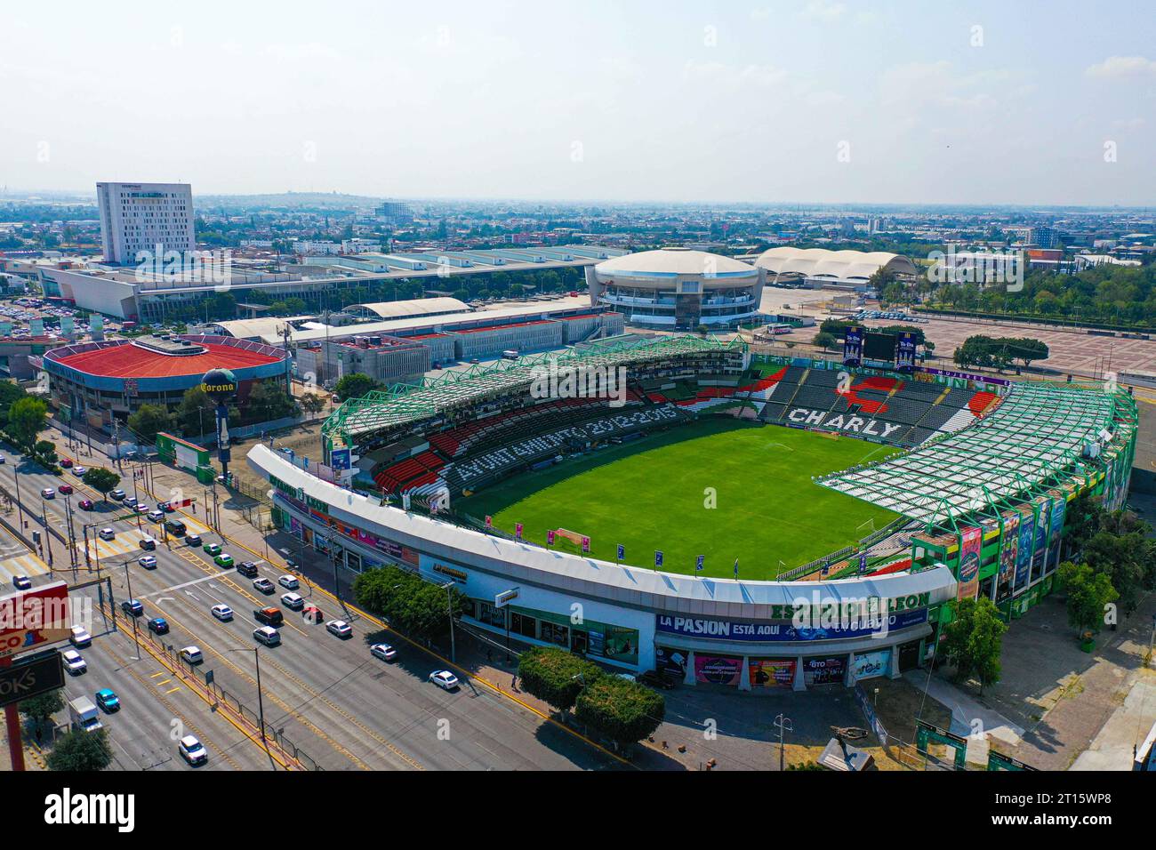 León stadium, Club León soccer stadium, aerial view of the city of León ...