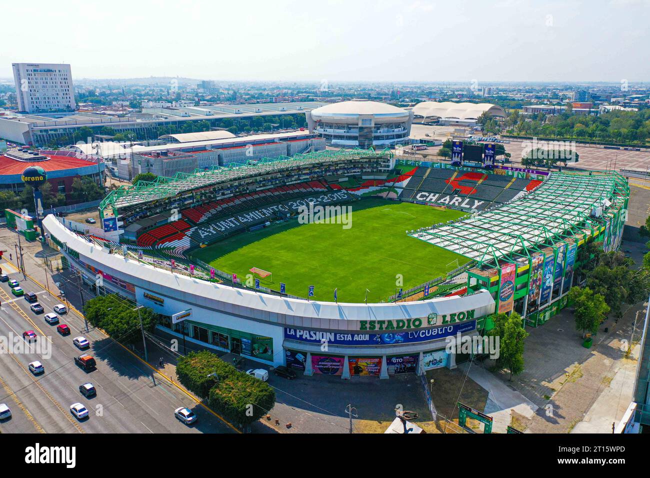 León stadium, Club León soccer stadium, aerial view of the city of León ...