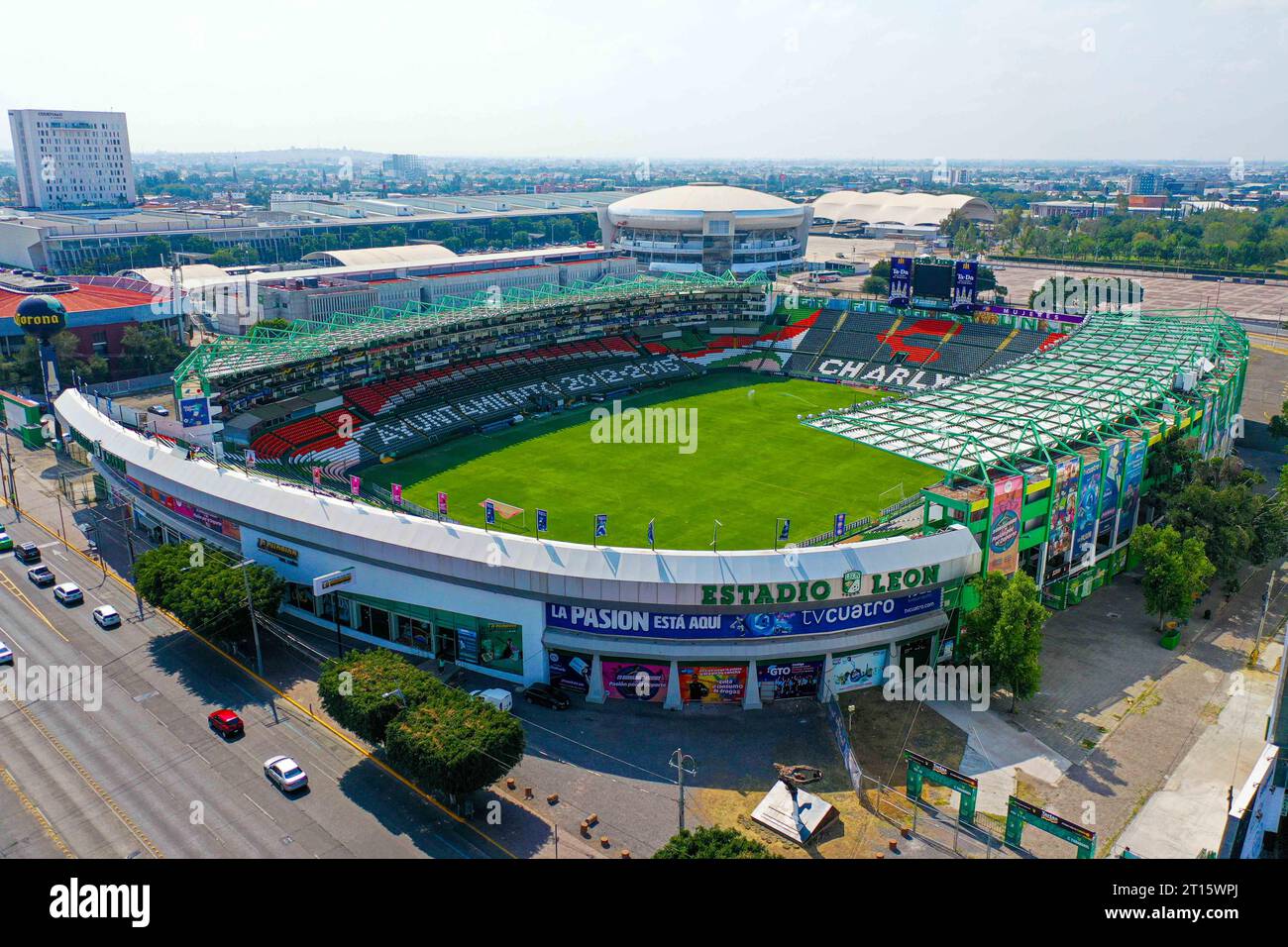 León stadium, Club León soccer stadium, aerial view of the city of León ...