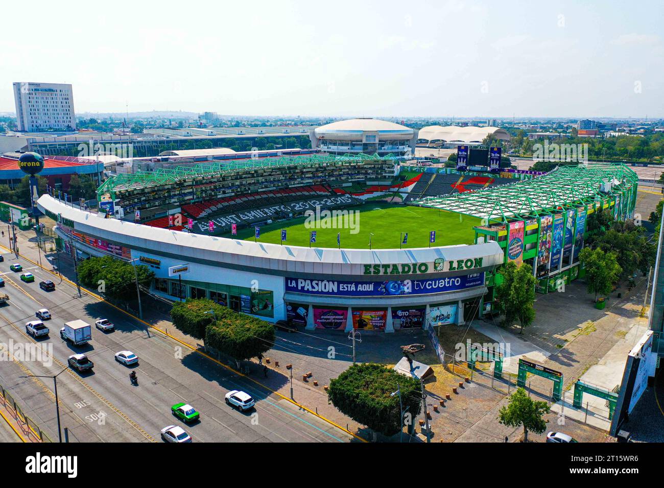 León stadium, Club León soccer stadium, aerial view of the city of León ...