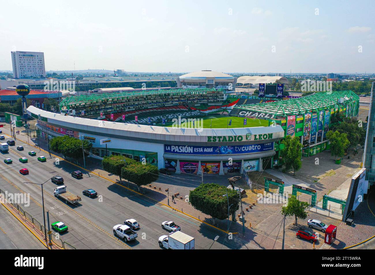 León stadium, Club León soccer stadium, aerial view of the city of León ...