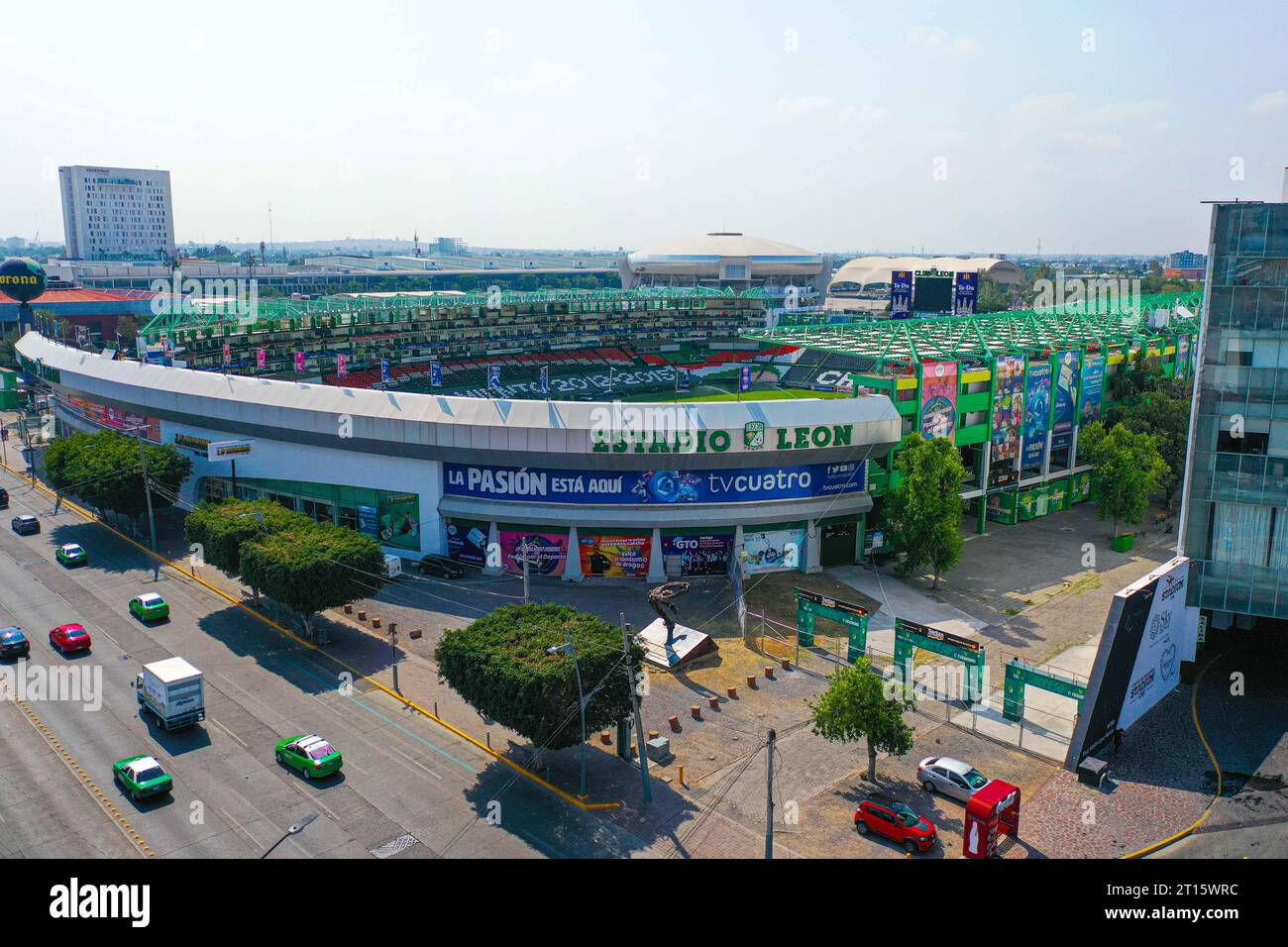 León stadium, Club León soccer stadium, aerial view of the city of León ...