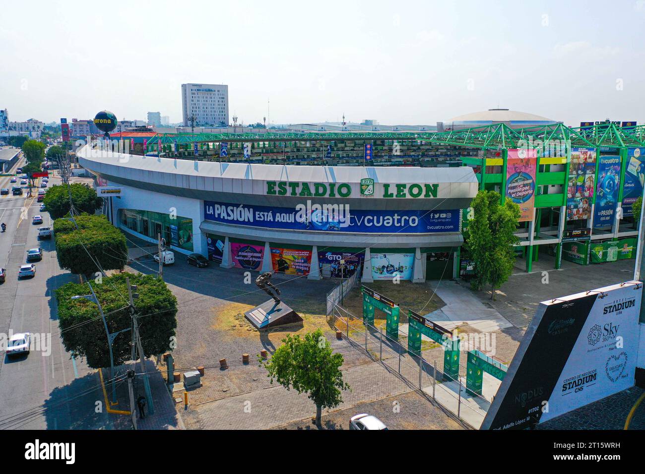 León stadium, Club León soccer stadium, aerial view of the city of León ...
