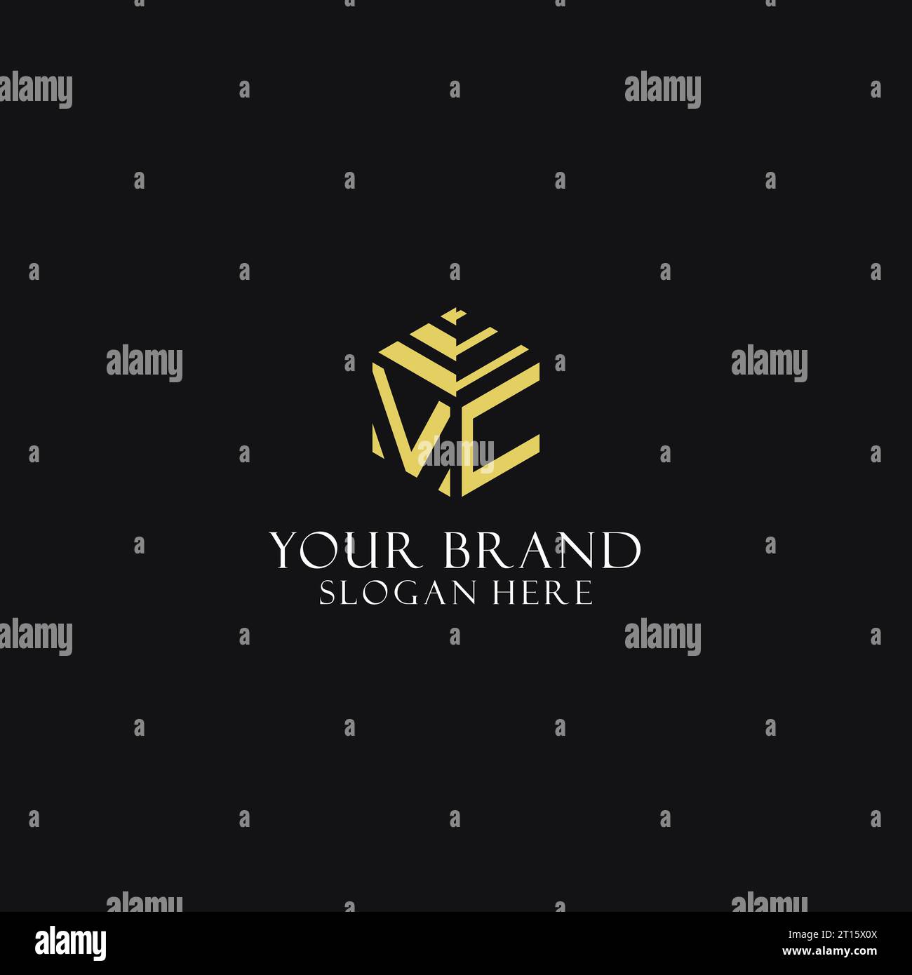 VC initial monogram with hexagon shape logo, creative geometric logo ...
