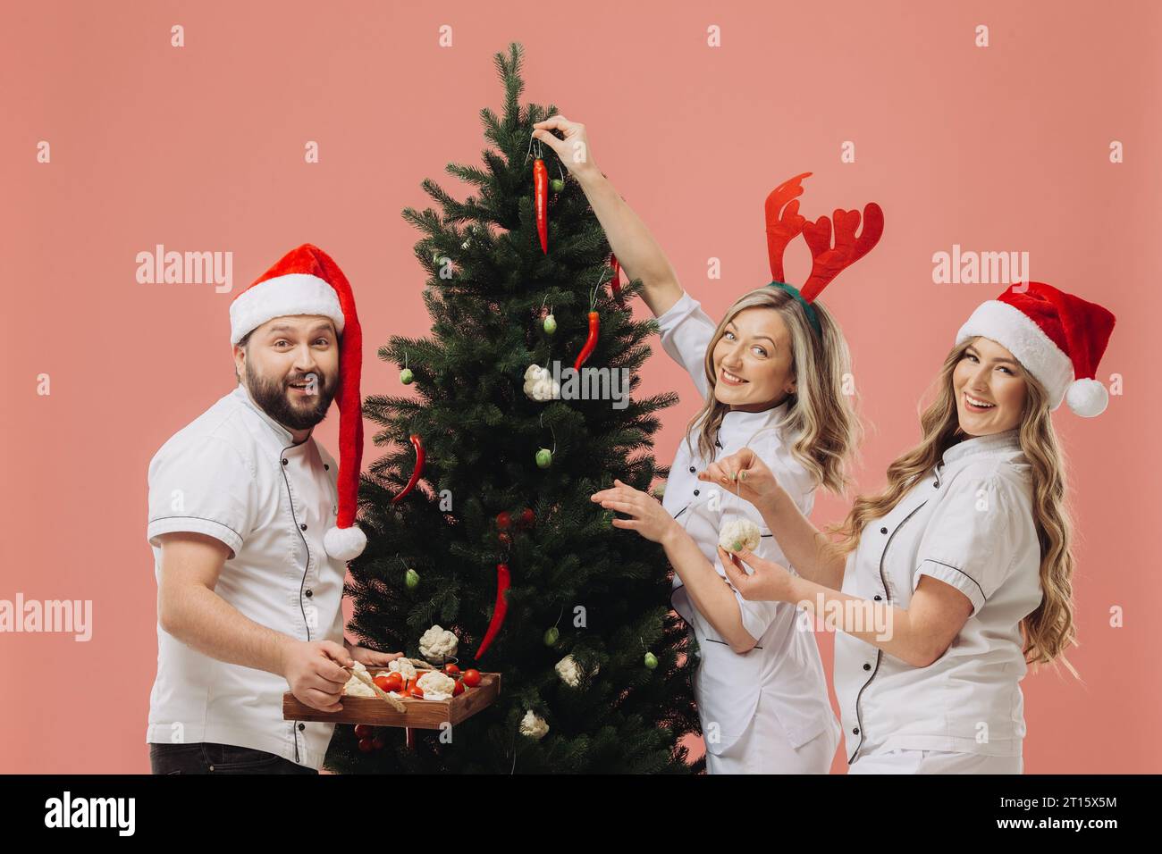 The concept of cooking and Christmas holidays. A group of cooks ...