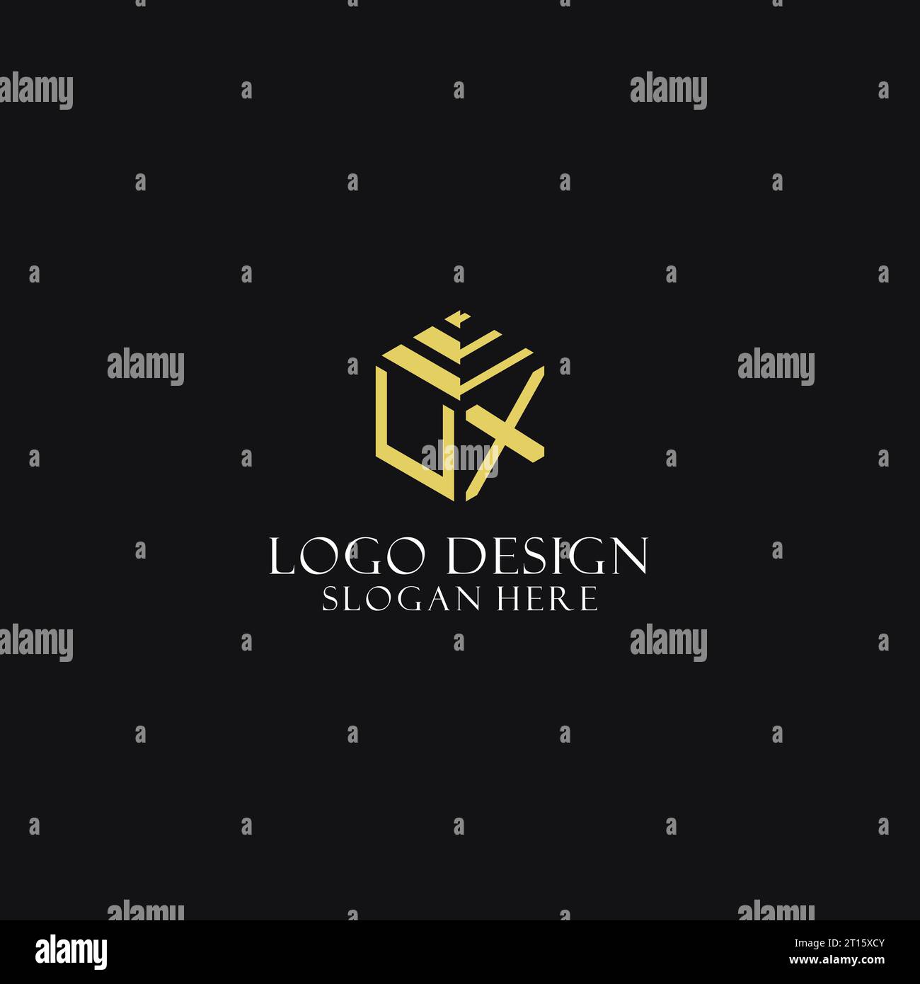 UX initial monogram with hexagon shape logo, creative geometric logo design inspiration Stock ...