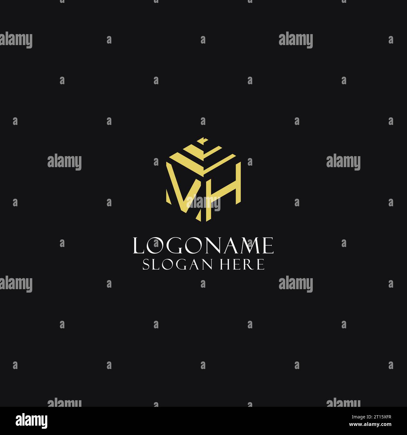 VH initial monogram with hexagon shape logo, creative geometric logo ...
