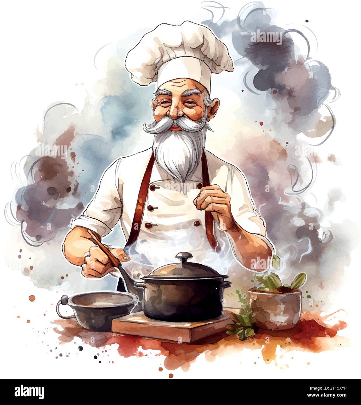 Retro watercolor character cook cartoon watercolor for wallpaper design ...