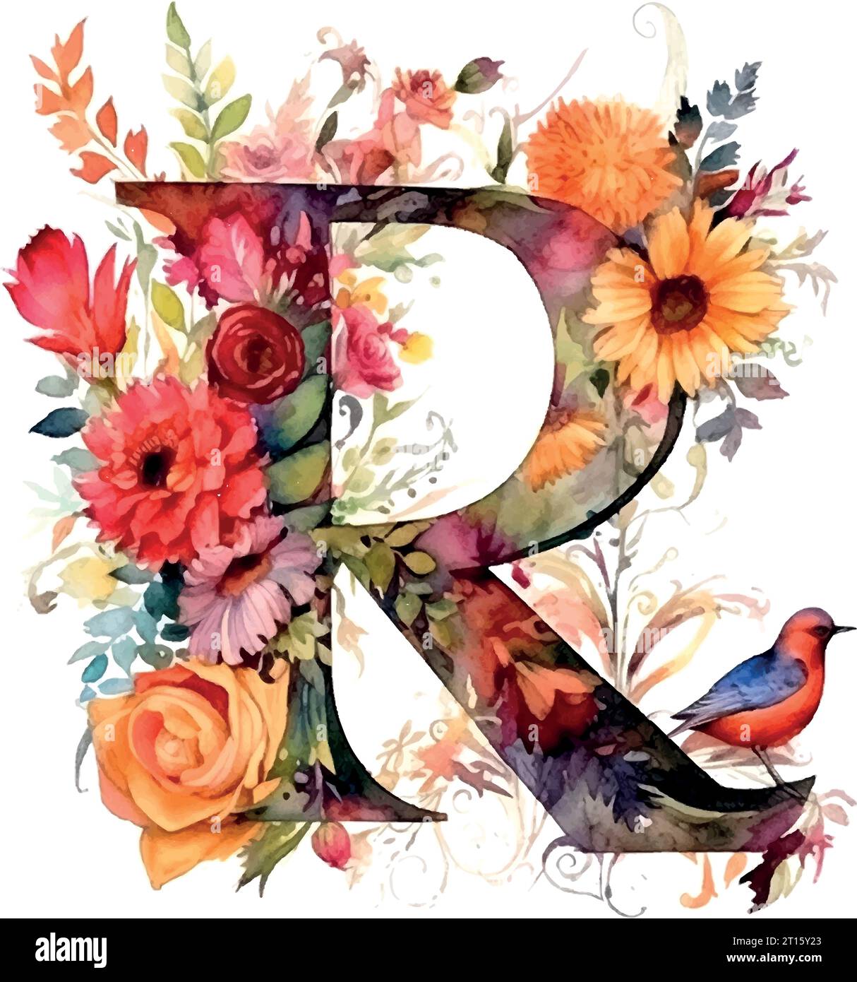 Modern monogram R watercolor, great design for any purposes. alphabet ...