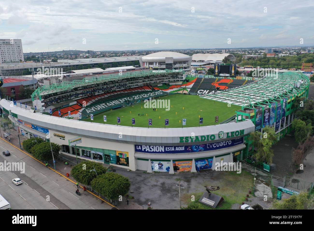 León stadium, Club León soccer stadium, aerial view of the city of León ...