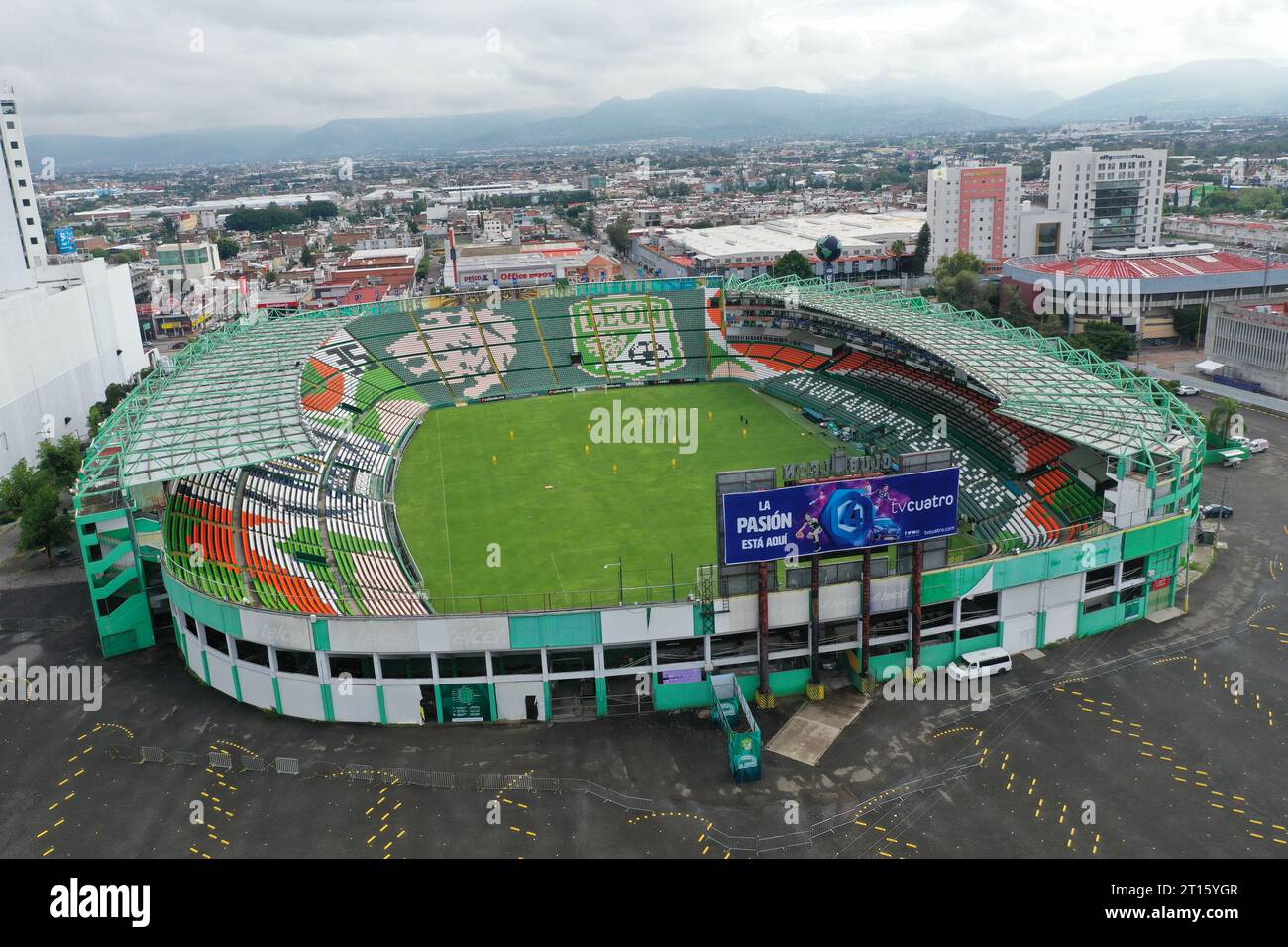 León stadium, Club León soccer stadium, aerial view of the city of León ...