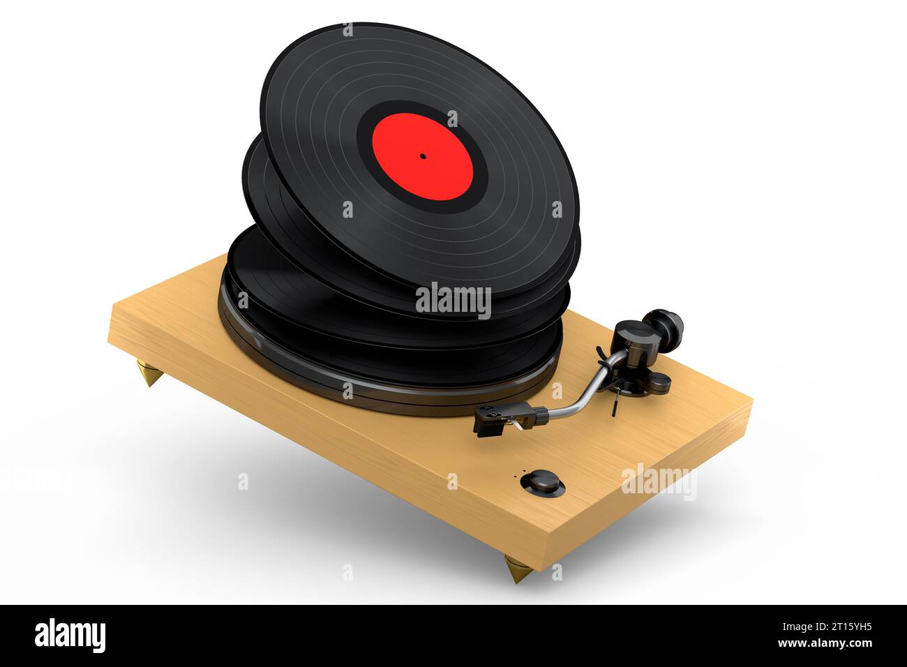 Vinyl record player or DJ turntable with flying vinyl plate on white ...
