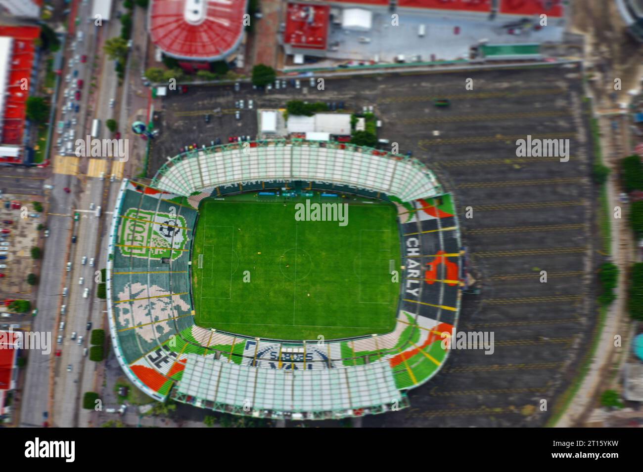 León stadium, Club León soccer stadium, aerial view of the city of León ...
