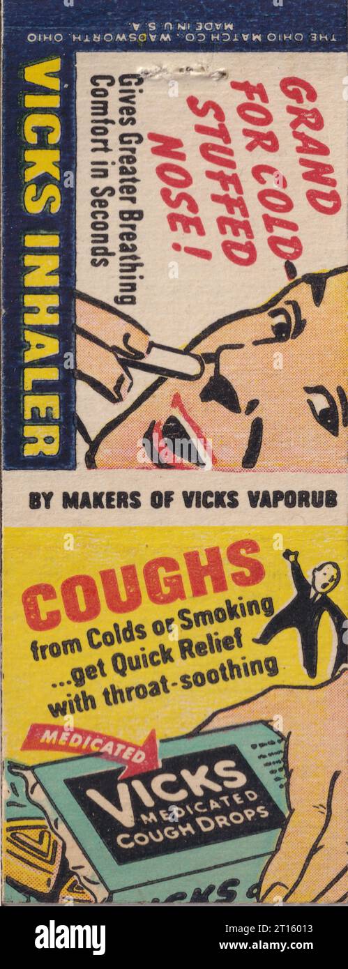 Vicks Inhaler - US Matchbook 1940s Stock Photo - Alamy