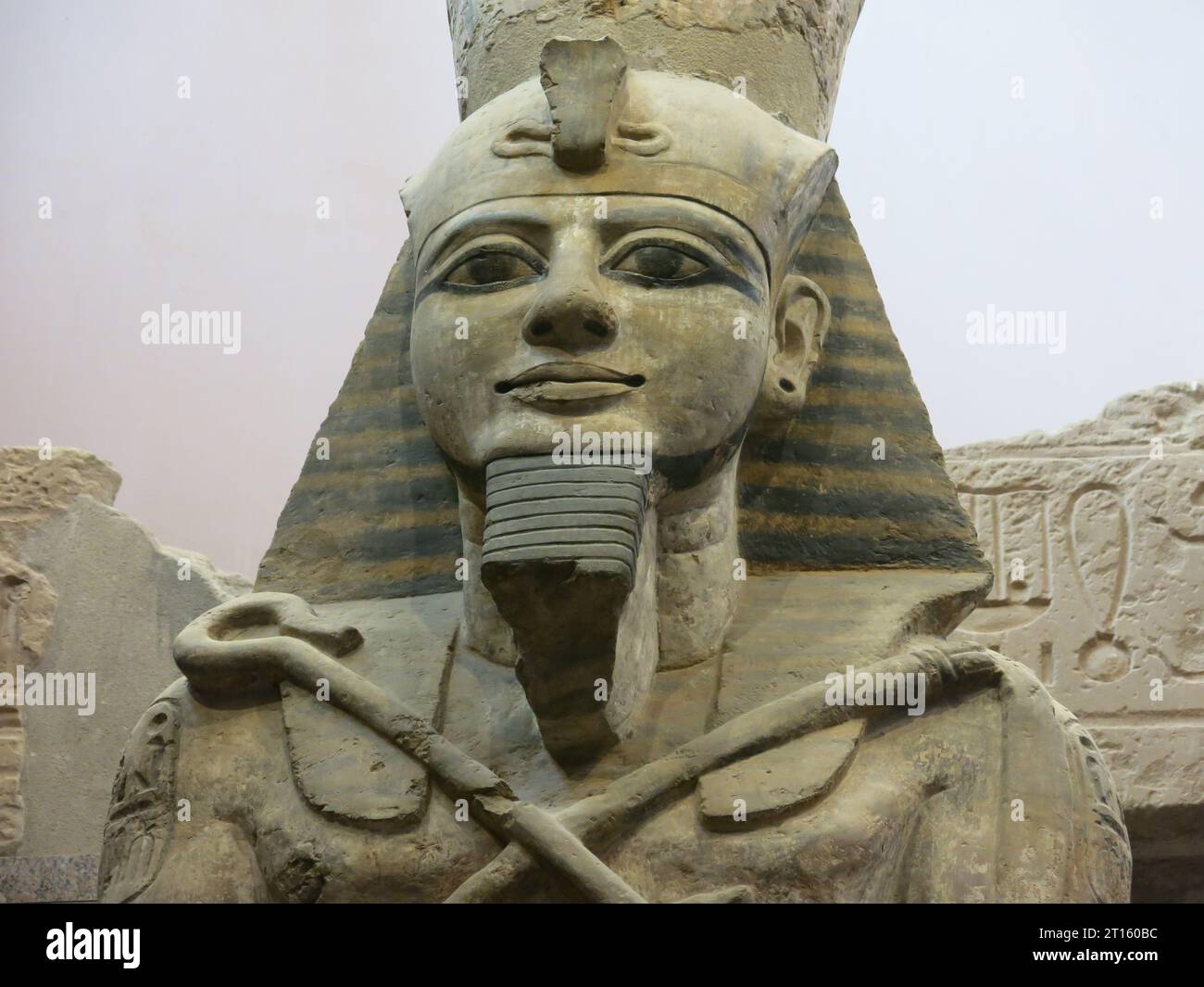 Close-up of the head of the giant statue of Ramses II in the Nubian ...