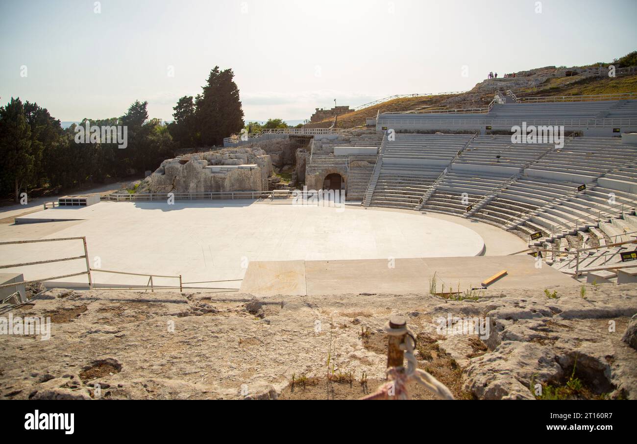 View of ancient greek theater in Syracuse, Italy Stock Photo - Alamy