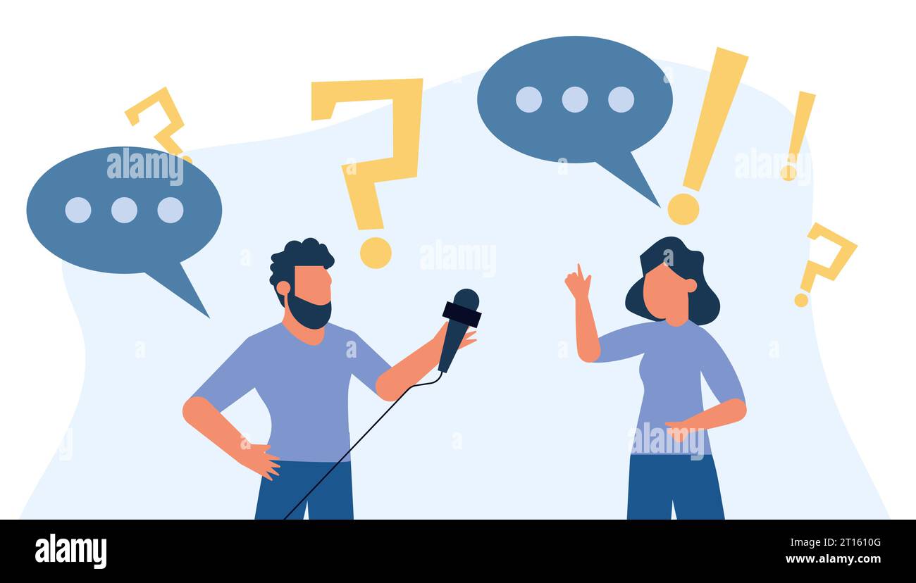 News reporter television illustration man with woman. Broadcasting communication journalist ...