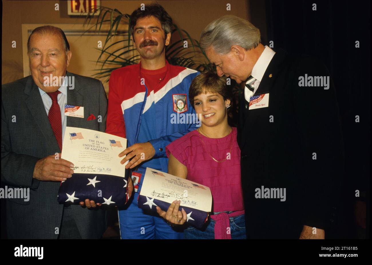 Summer Olympics, USA. , . athlete MARY LOU RETTON with coach BELA ...