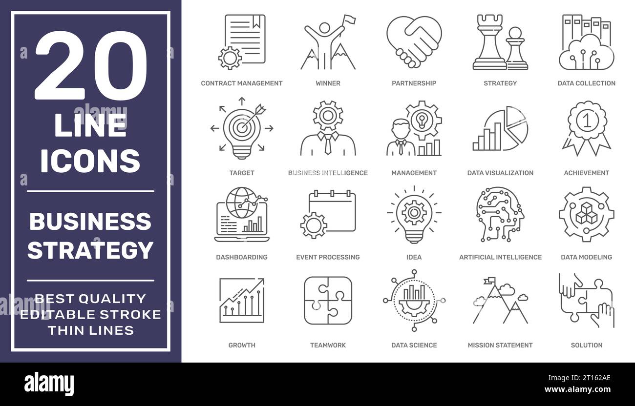 Business Strategy icon set. Different tools for business. Business ...