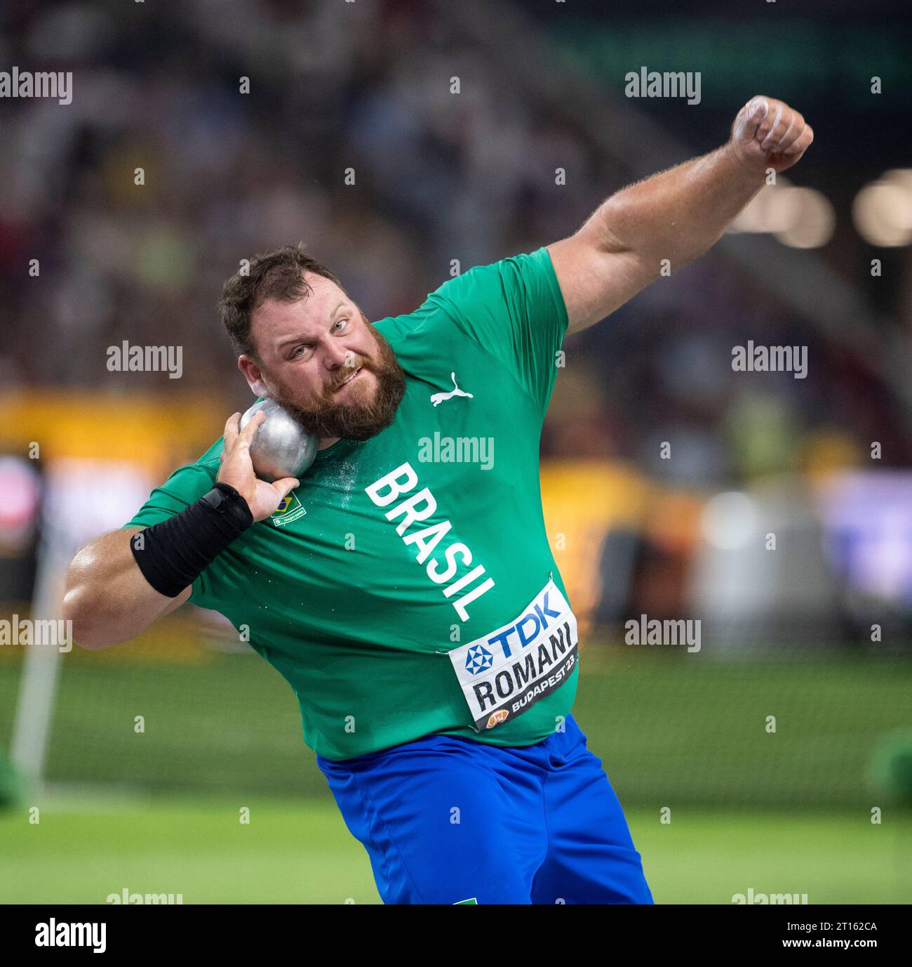 Darlan Romani of Brazil competing in the men’s shot put final at the ...