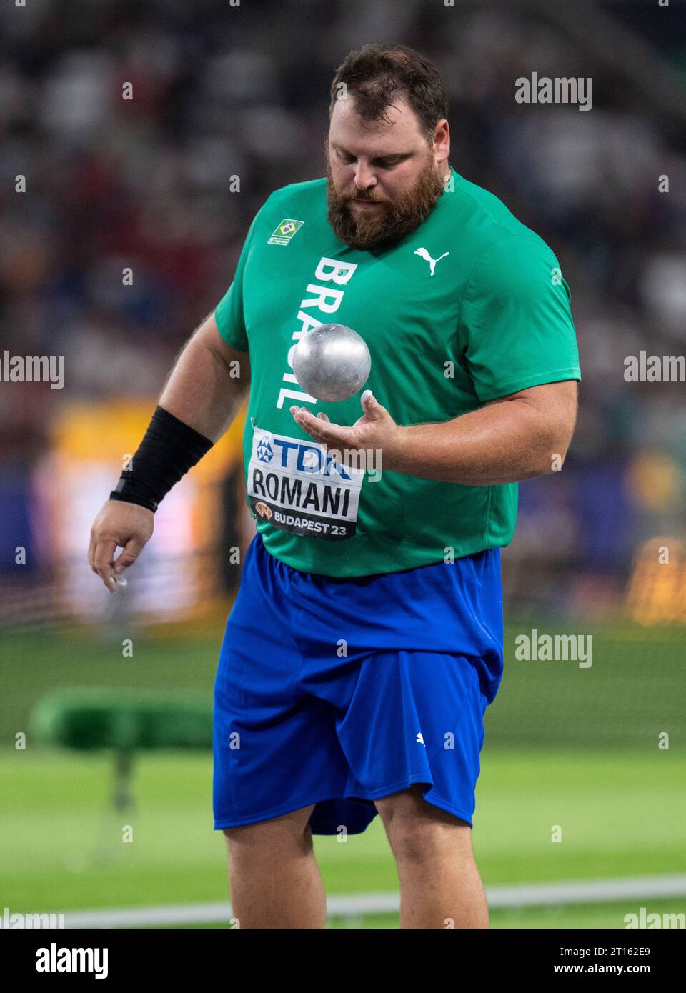 Darlan Romani of Brazil competing in the men’s shot put final at the ...