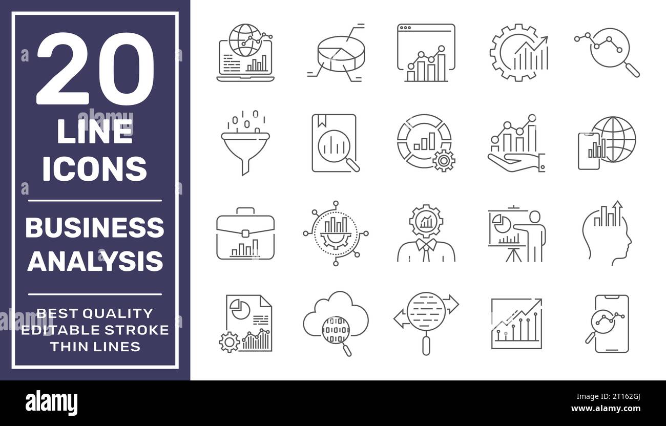 Vector set of 20 icons related to business analysis, progress and ...