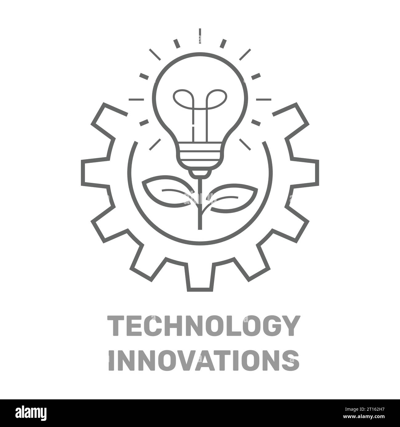 Vector technology innovations concept in line style. Light bulb is growing and wheel gear ...