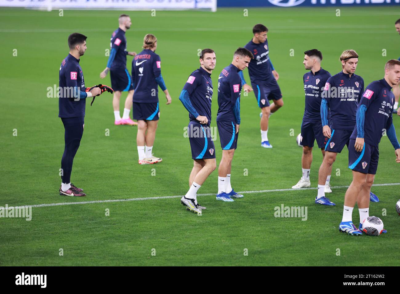 Osijek, Croatia. 11th Oct, 2023. Borna Barisic, Nikola Moro, Josip ...