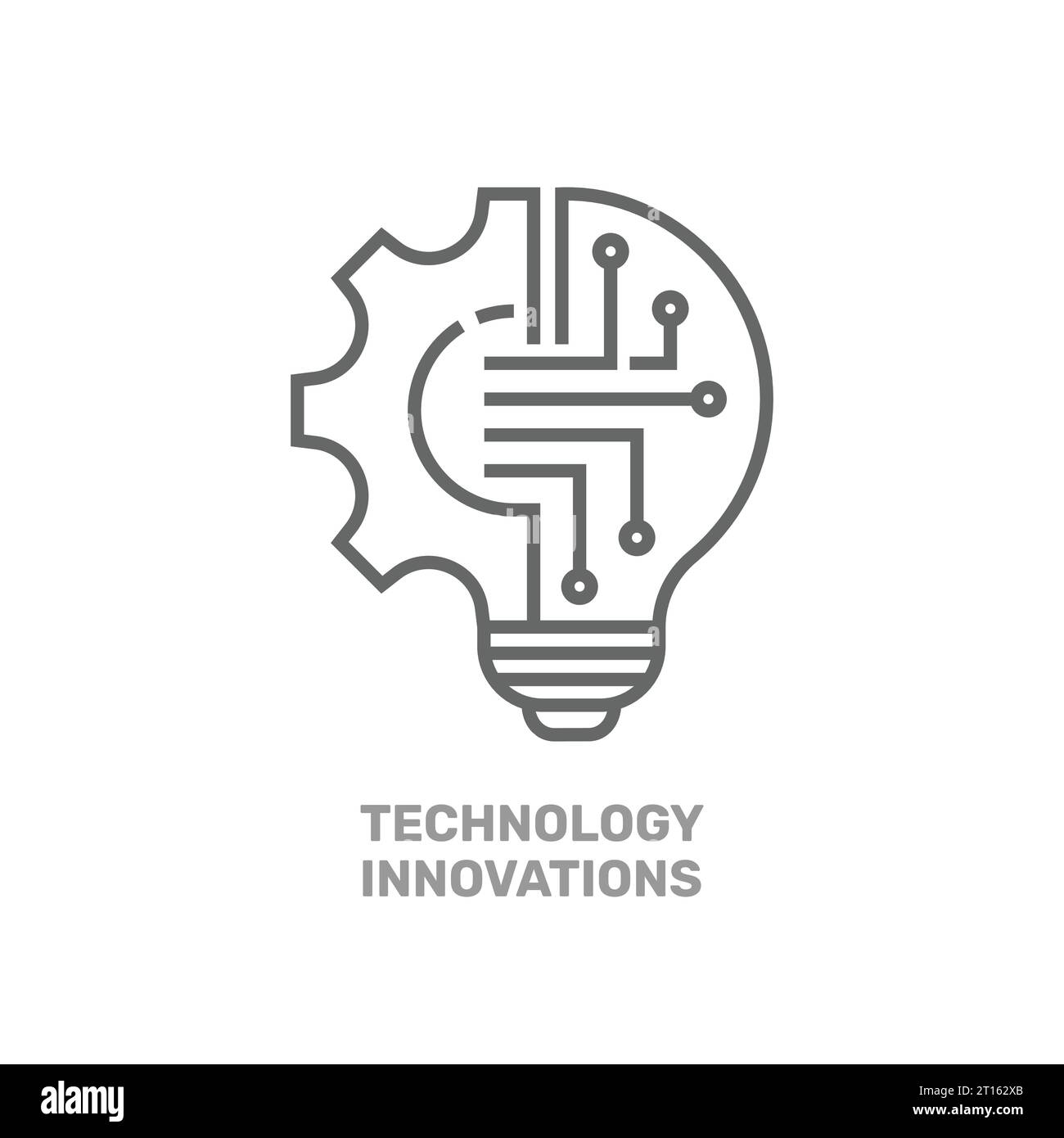 Innovation Technologies icon with lightbulb and gear sign. Creative solution bulb and cogwheel ...