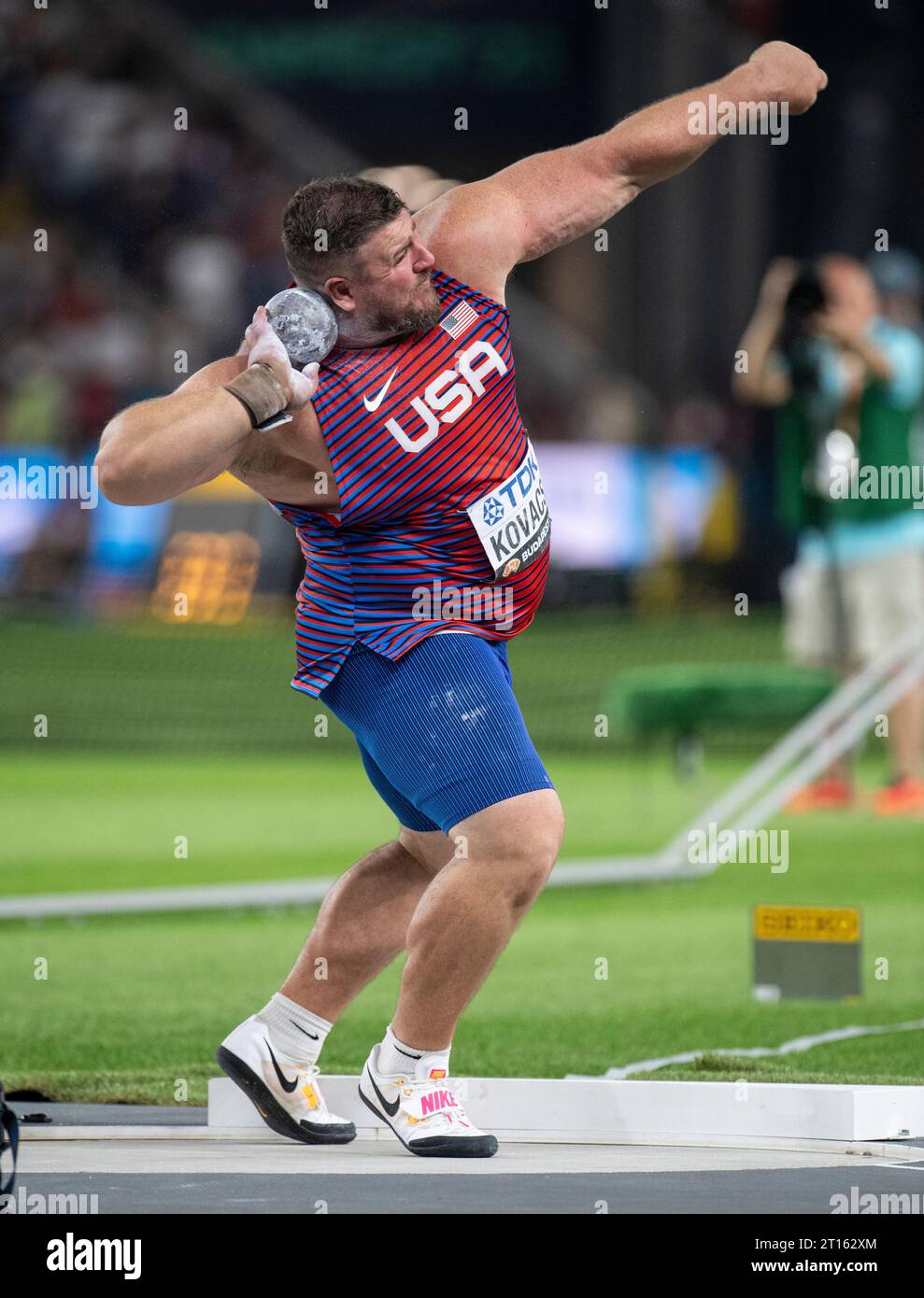 Joe Kovacs of the USA competing in the men’s shot put final at the ...