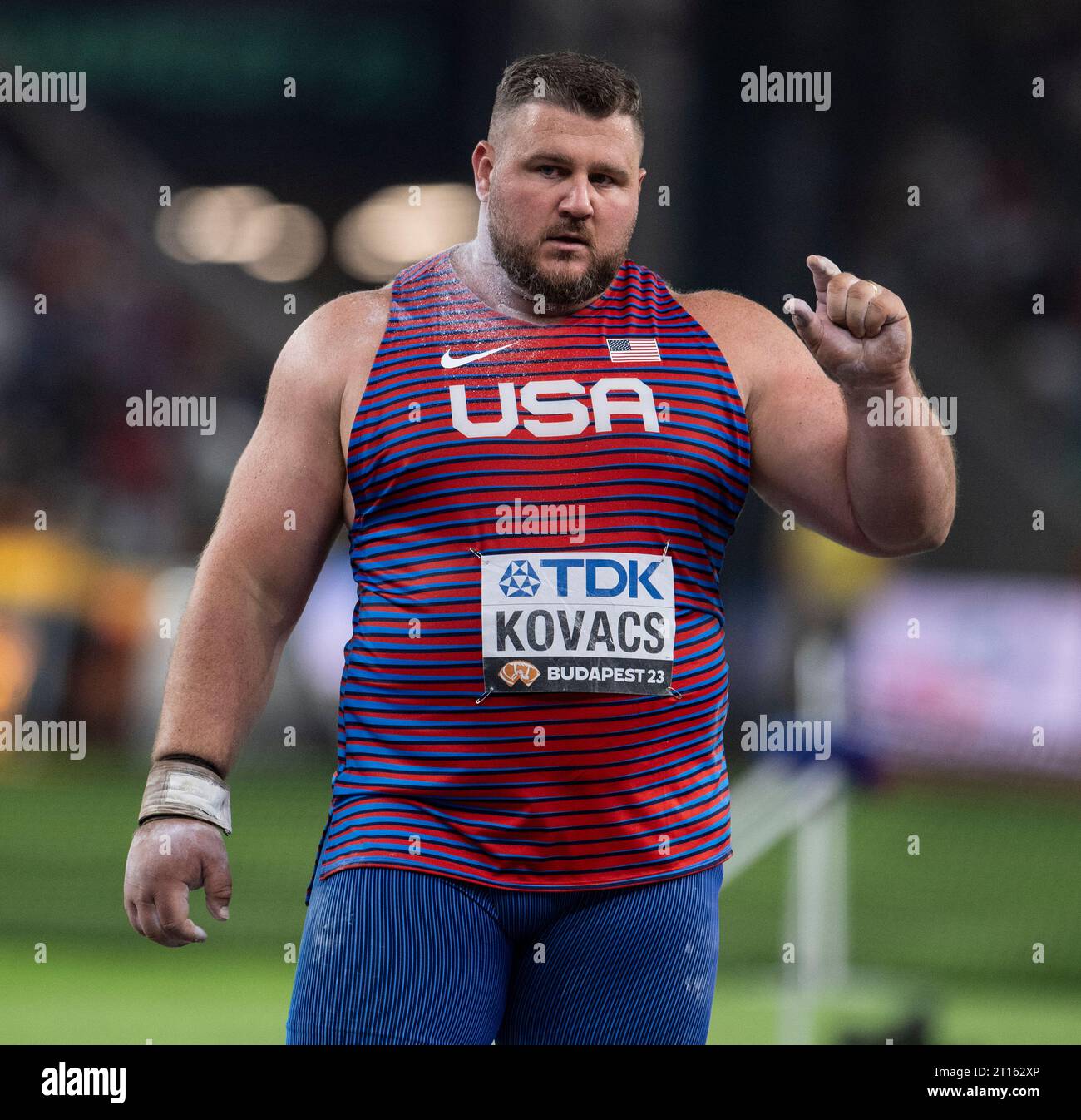 Joe Kovacs of the USA competing in the men’s shot put final at the ...