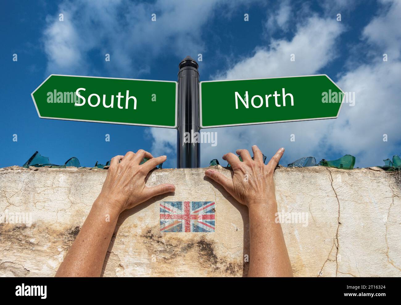 north south signs. Levelling up, north south divide concept...UK Stock ...