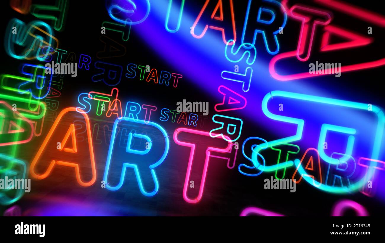 Start neon symbol. Business game begin success light color bulbs ...
