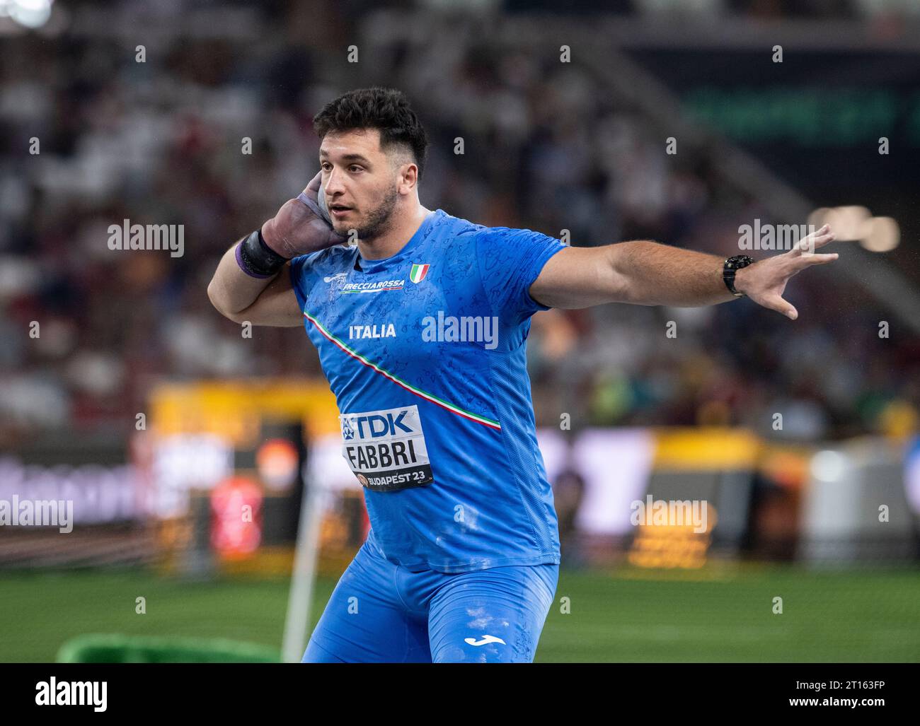 Leonardo Fabbri of Italy competing in the men’s shot put final at the ...