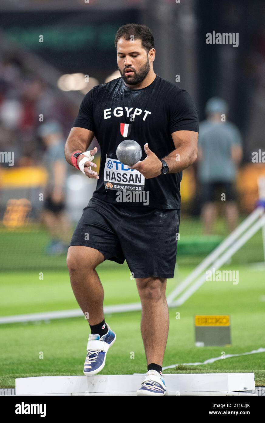 Mostafa Amr Hassan of Egypt competing in the men’s shot put final at ...