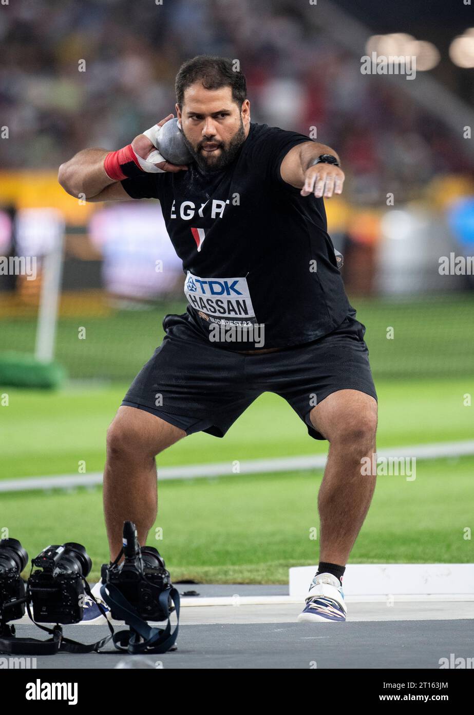 Mostafa Amr Hassan of Egypt competing in the men’s shot put final at ...