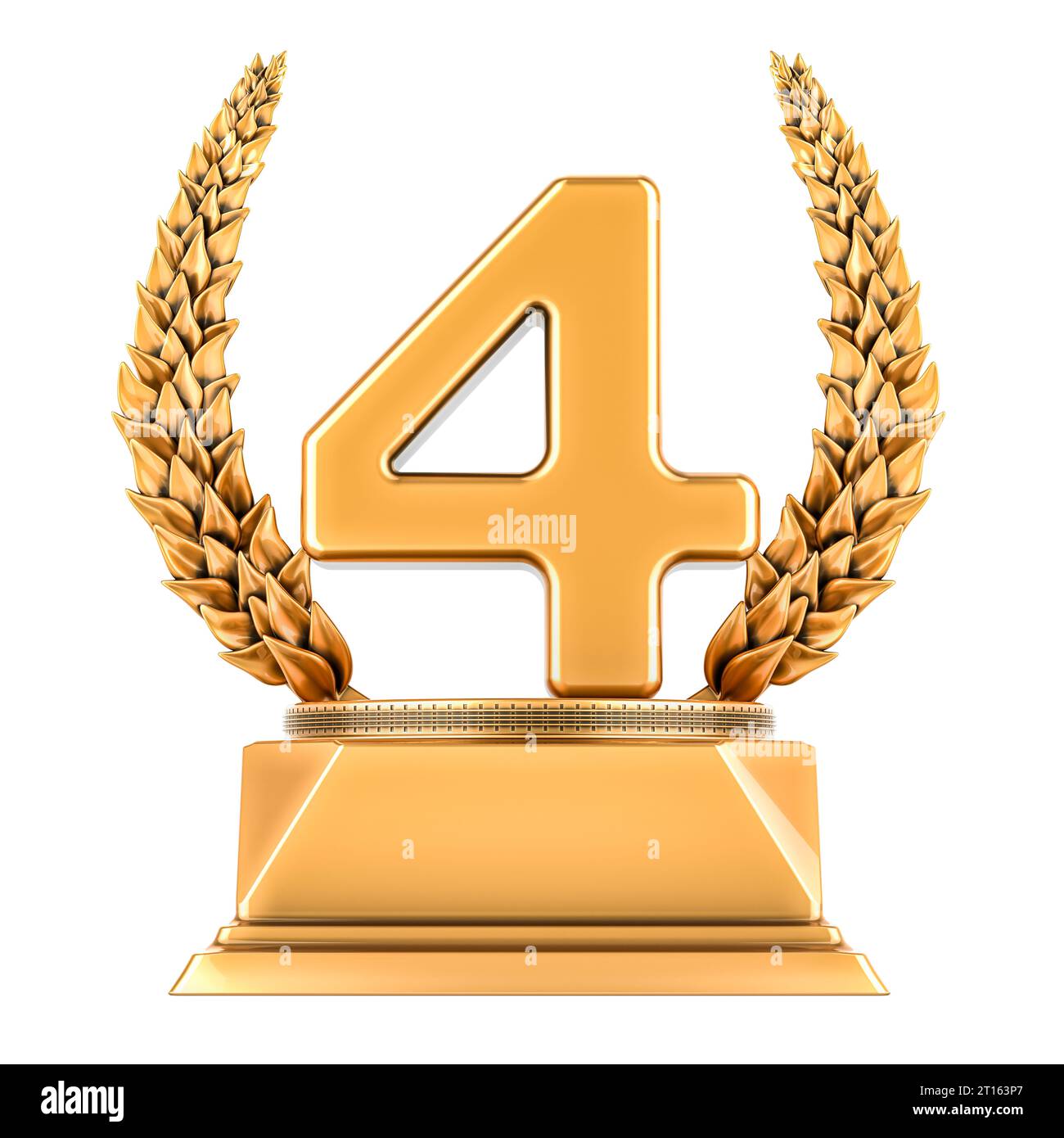 Fourth place golden trophy cup, 3D rendering isolated on white ...