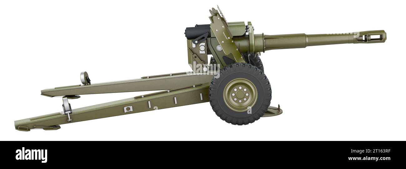 Howitzer, side view. 3D rendering isolated on white background Stock ...