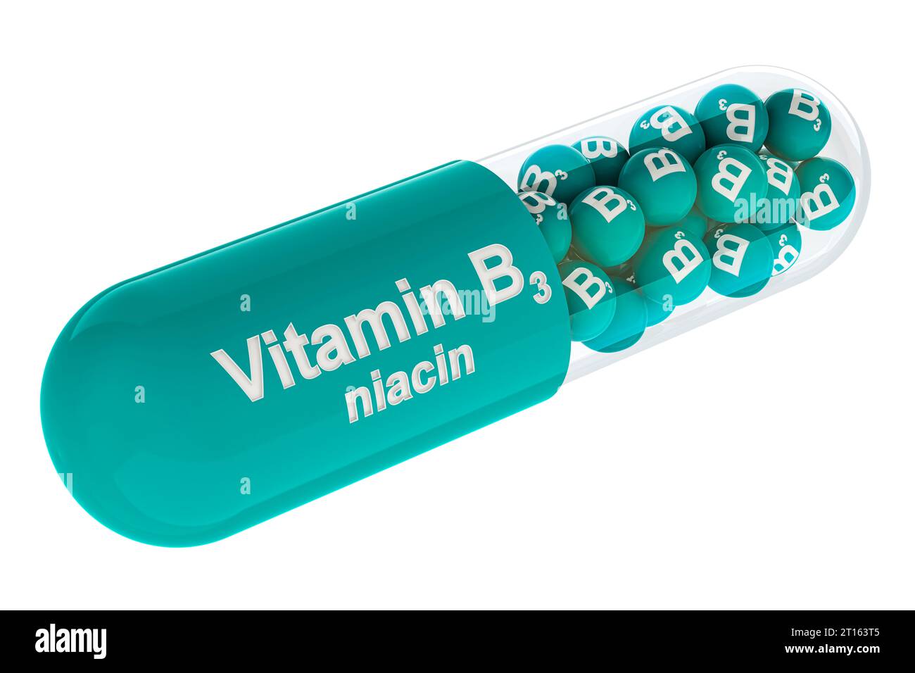 Vitamin B3 capsule, niacin. 3D rendering isolated on white background ...