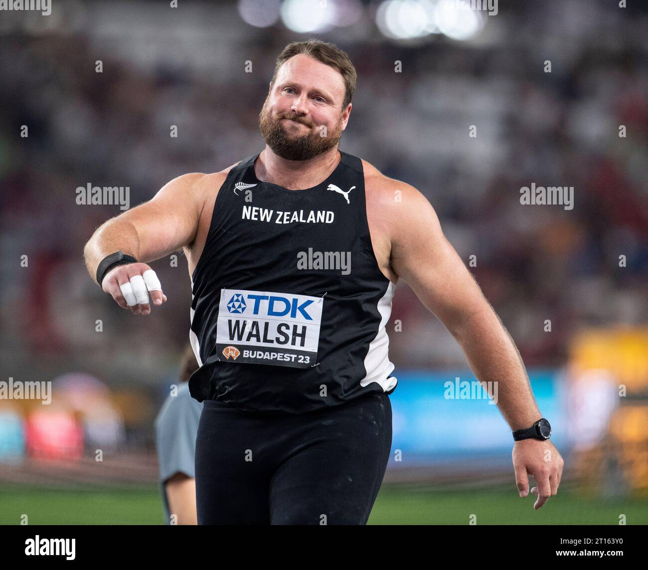 Tom Walsh of New Zealand competing in the men’s shot put final at the World Athletics ...